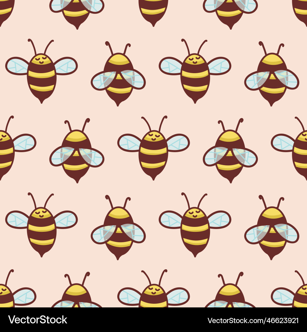 Cute honey bees front and back seamless pattern Vector Image