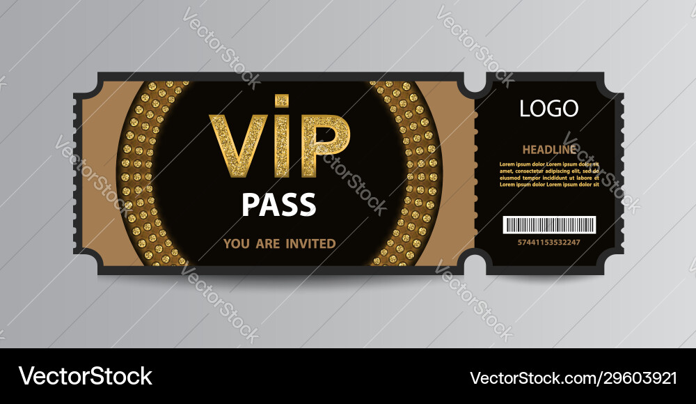 Luxury vip admission ticket stub Royalty Free Vector Image