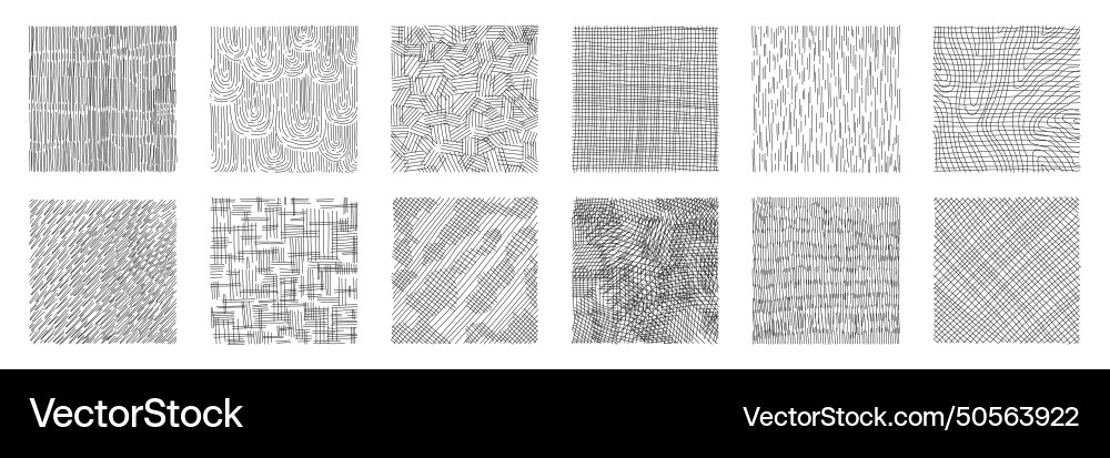 Hand drawn hatching line texture set crosshatch Vector Image