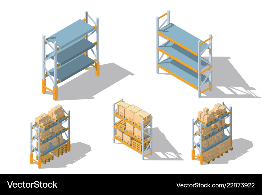 Set storage racks with boxes and pallets Vector Image