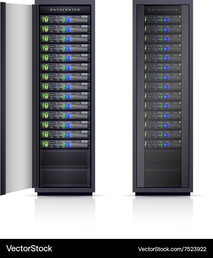 Two black server racks realistic Royalty Free Vector Image