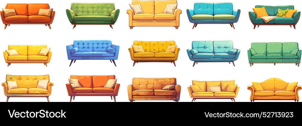 Cartoon sofa set modern and classic cozy couches Vector Image
