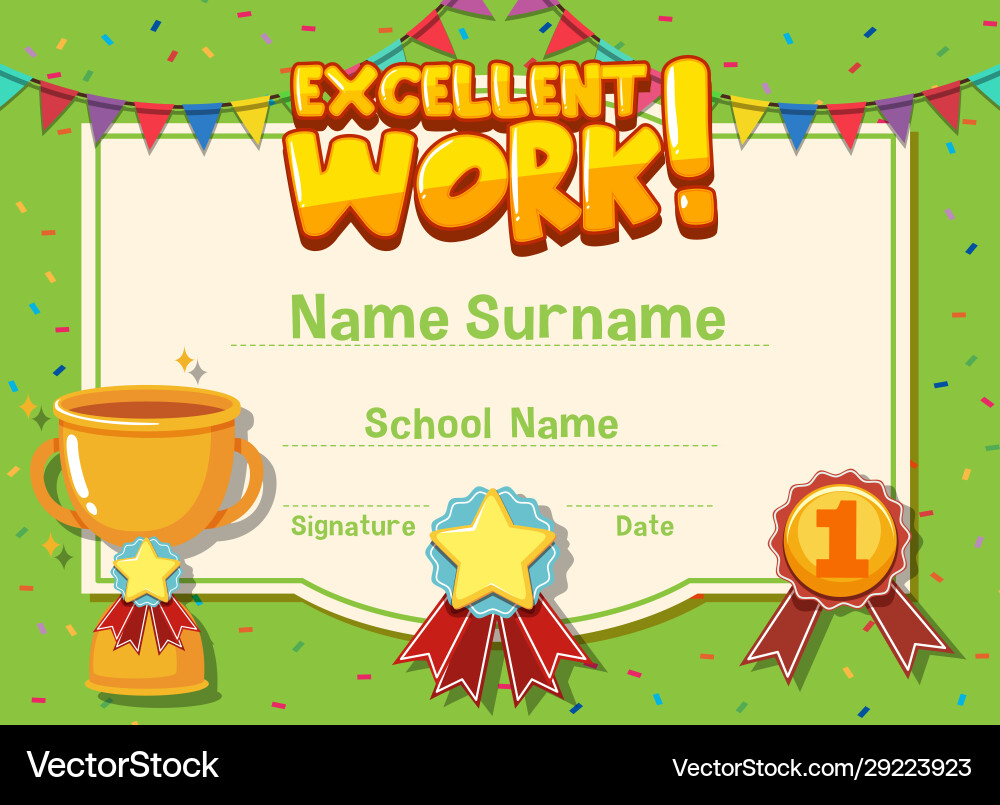 Certificate template for excellent work Royalty Free Vector