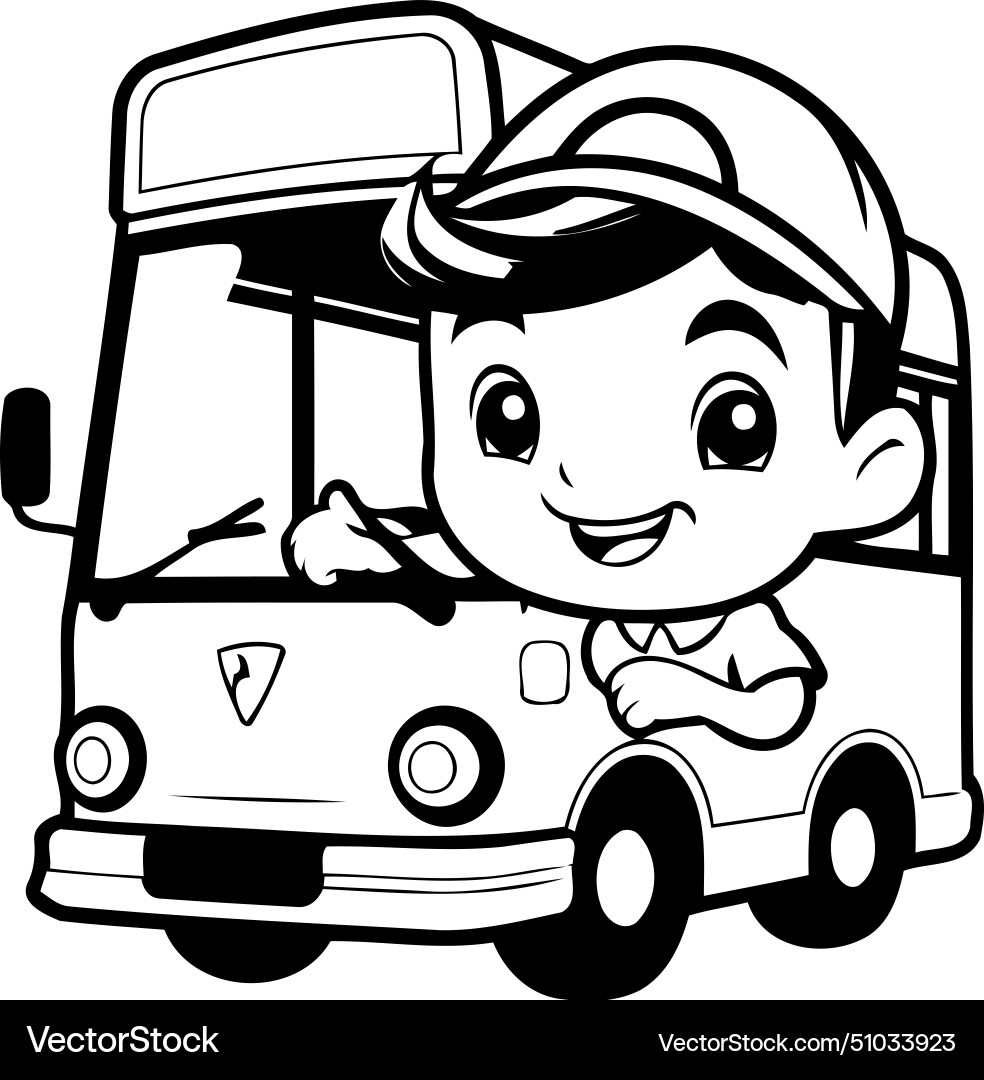 Cute boy driving a school bus on yellow Royalty Free Vector