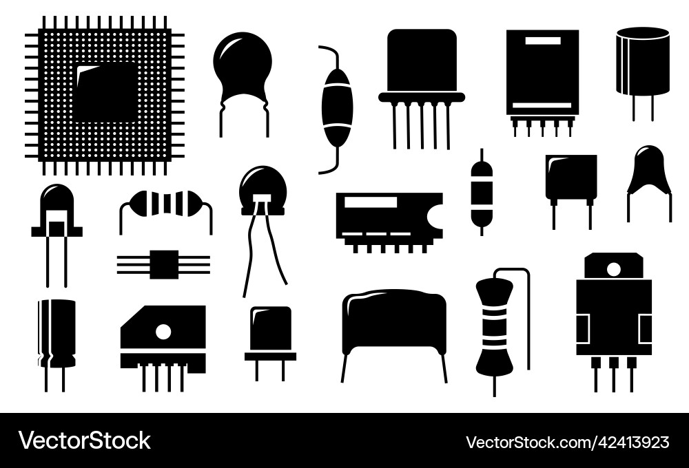 Electronic Component Icons - Circuit Parts Vector Image