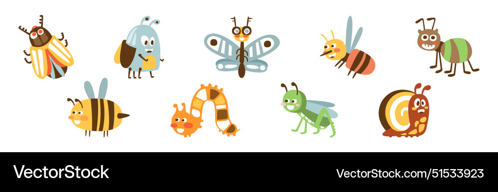 Funny insect character with cute smiling face Vector Image