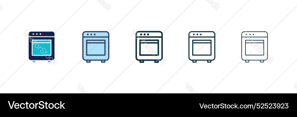Oven icon set black filled and outlined style Vector Image