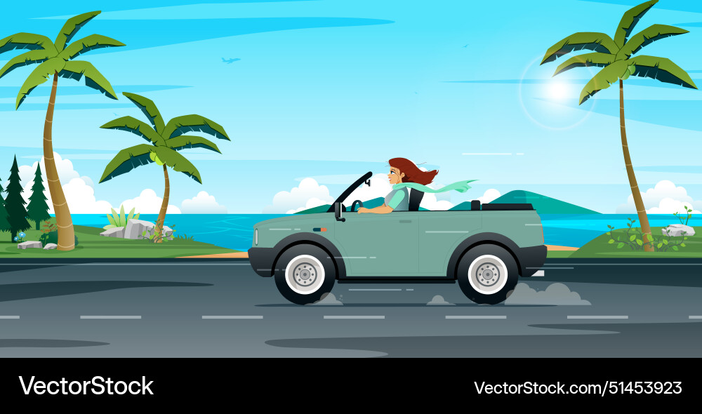 Relaxed woman driving a car Royalty Free Vector Image
