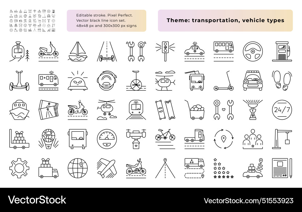 Transportation line icon set Royalty Free Vector Image
