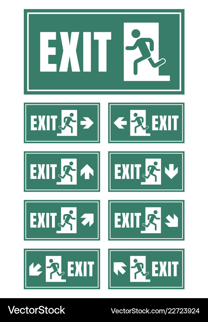 Emergency Exit Sign Set - Fire Safety Labels Vector Image