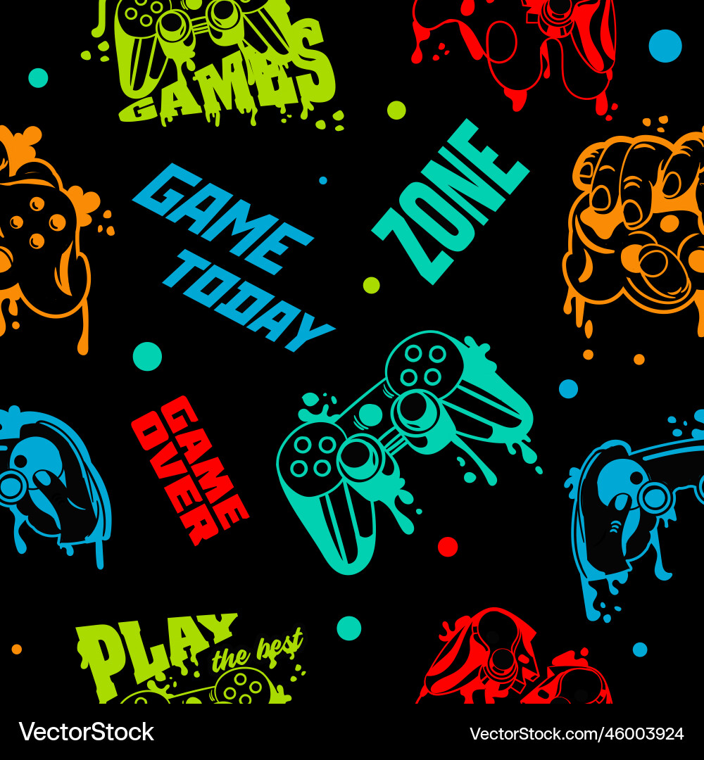 Game logo seamless pattern black Royalty Free Vector Image