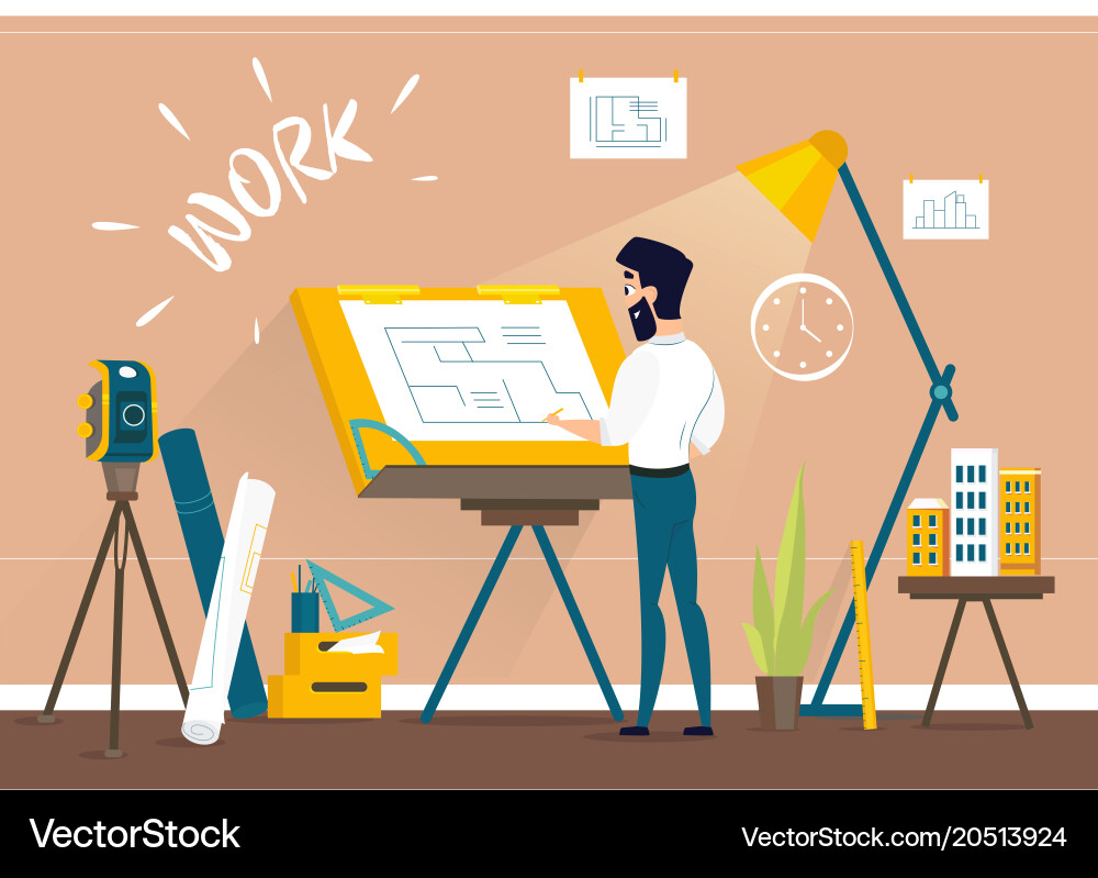 Man architect drawing house project floor plan Vector Image