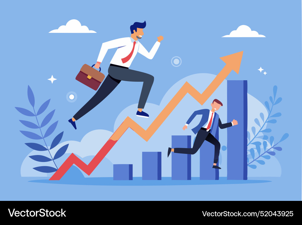 Businessmen climbing growth chart Royalty Free Vector Image