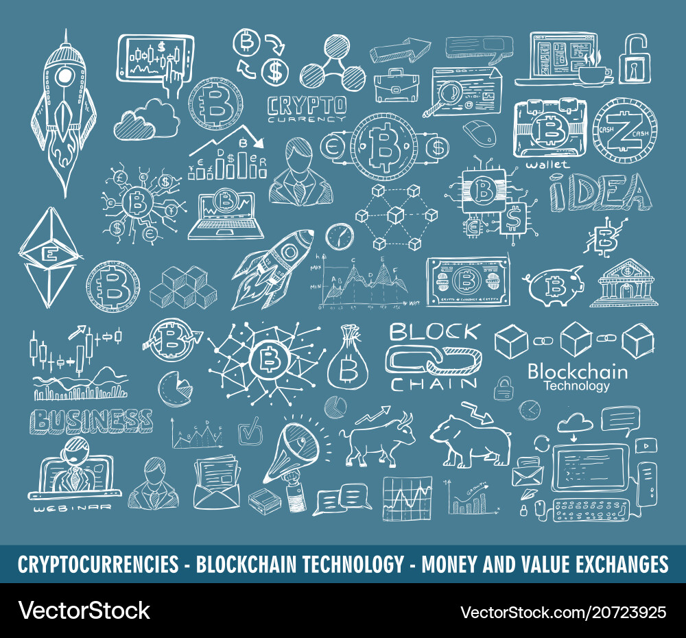 Cryptocurrency concept hand drawn doodle designs Vector Image