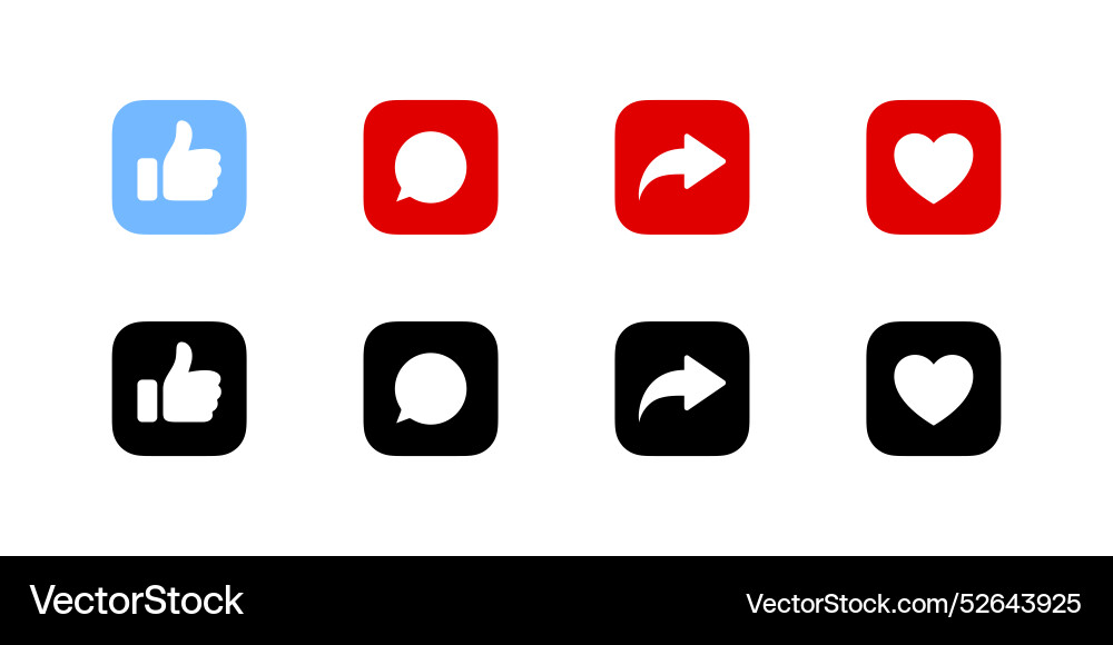 Like comment share social media icons Royalty Free Vector