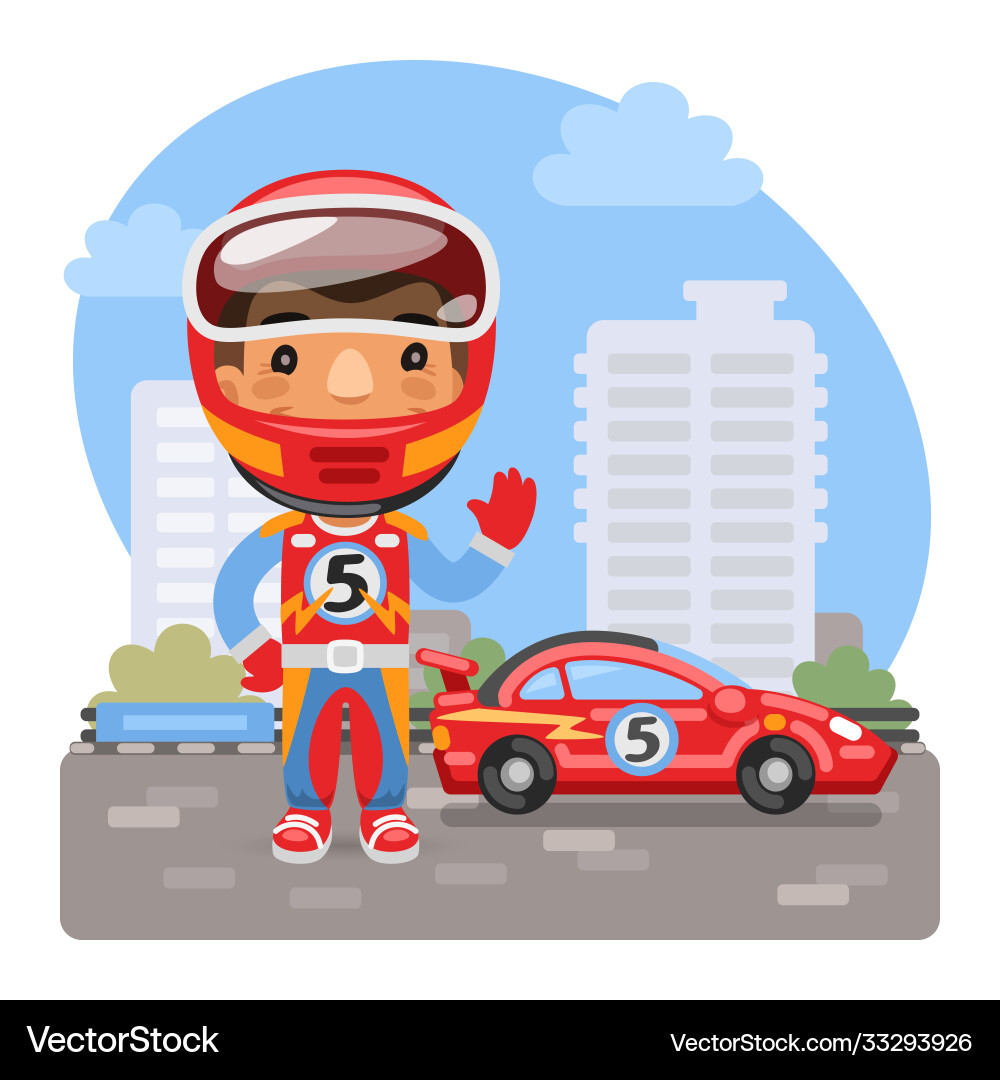 Cartoon racer and car Royalty Free Vector Image
