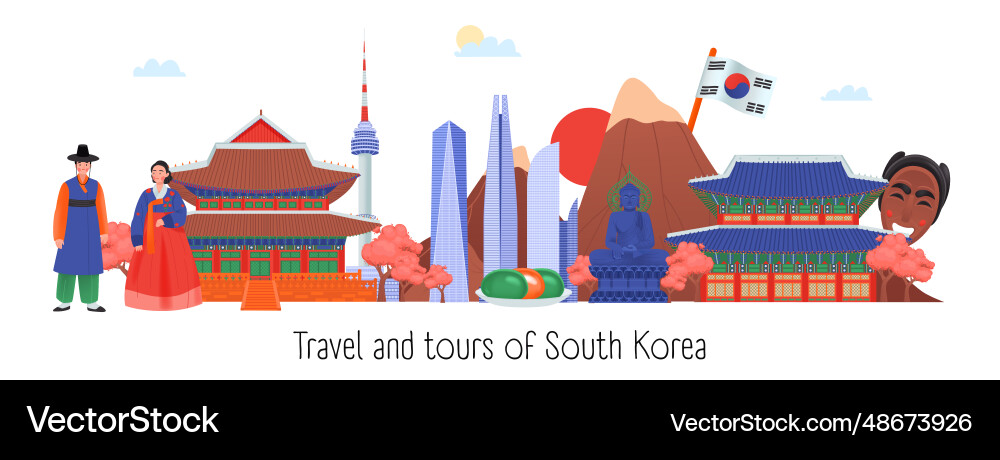 Colored south korea icon set Royalty Free Vector Image