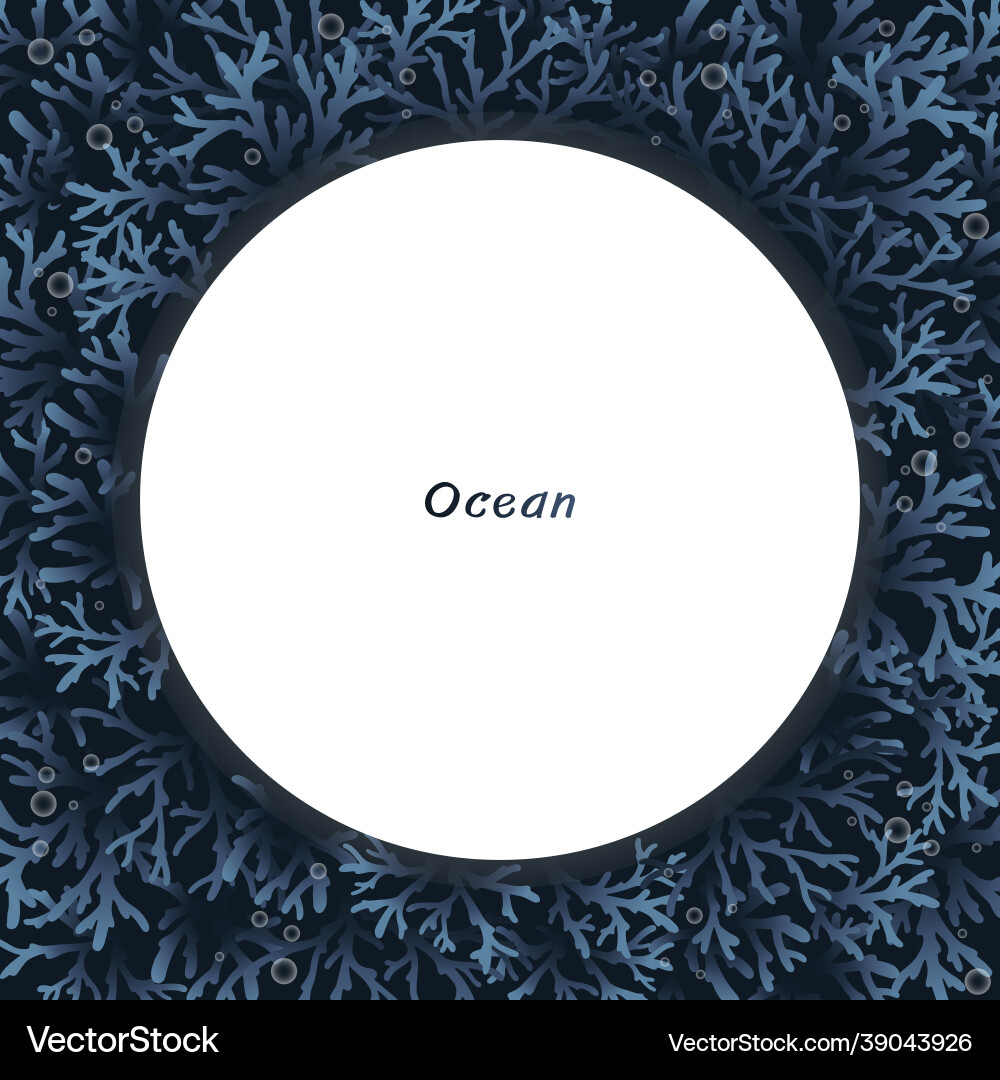 Coral reef with bubble circle frame Royalty Free Vector