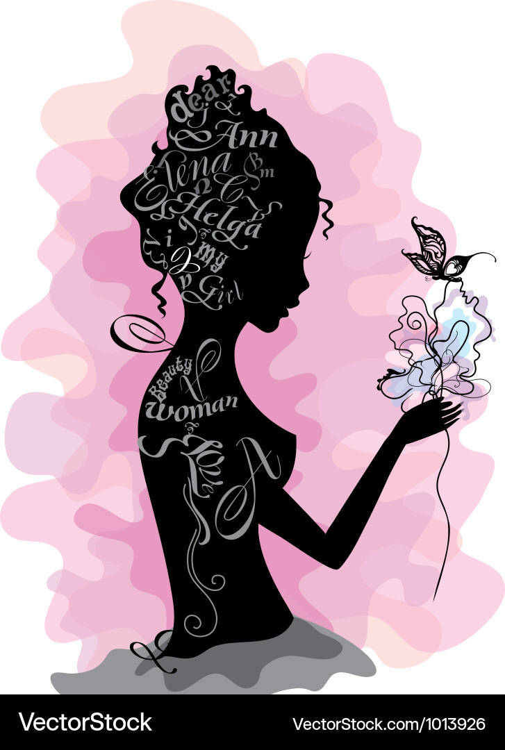 Girl silhouette made from letters Royalty Free Vector Image
