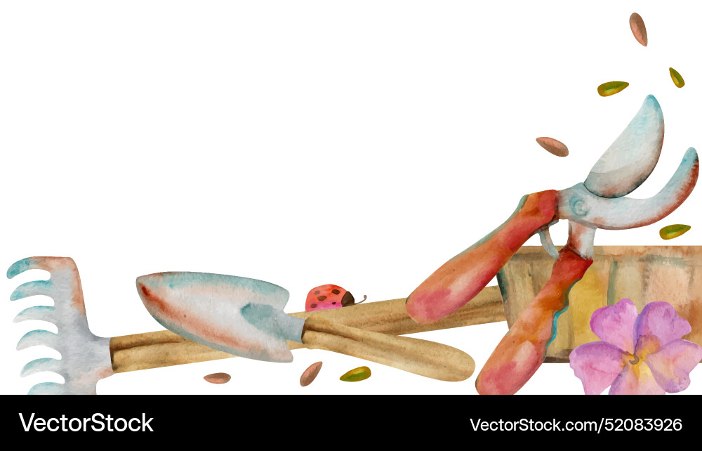Hand drawn watercolor spring gardening tools Vector Image