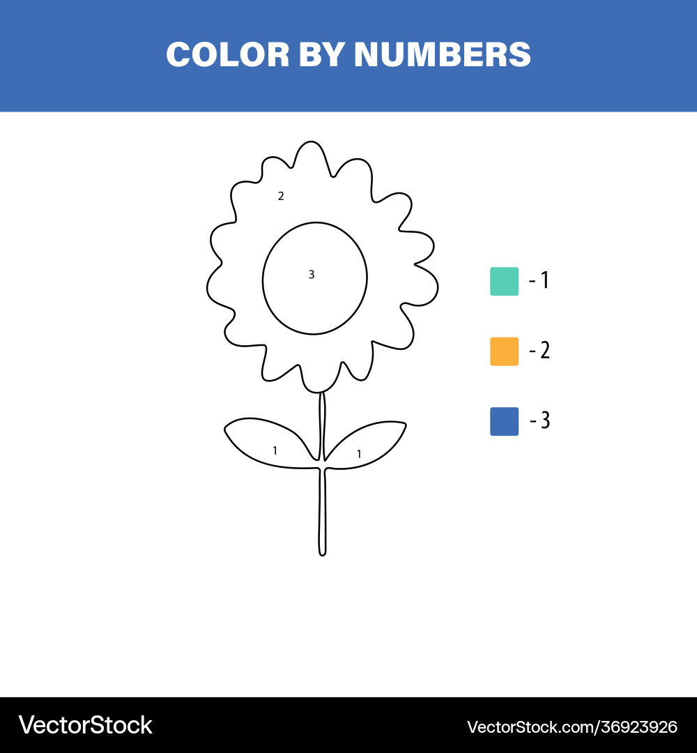 Number Coloring Flower Page - Kids Activity Vector Image