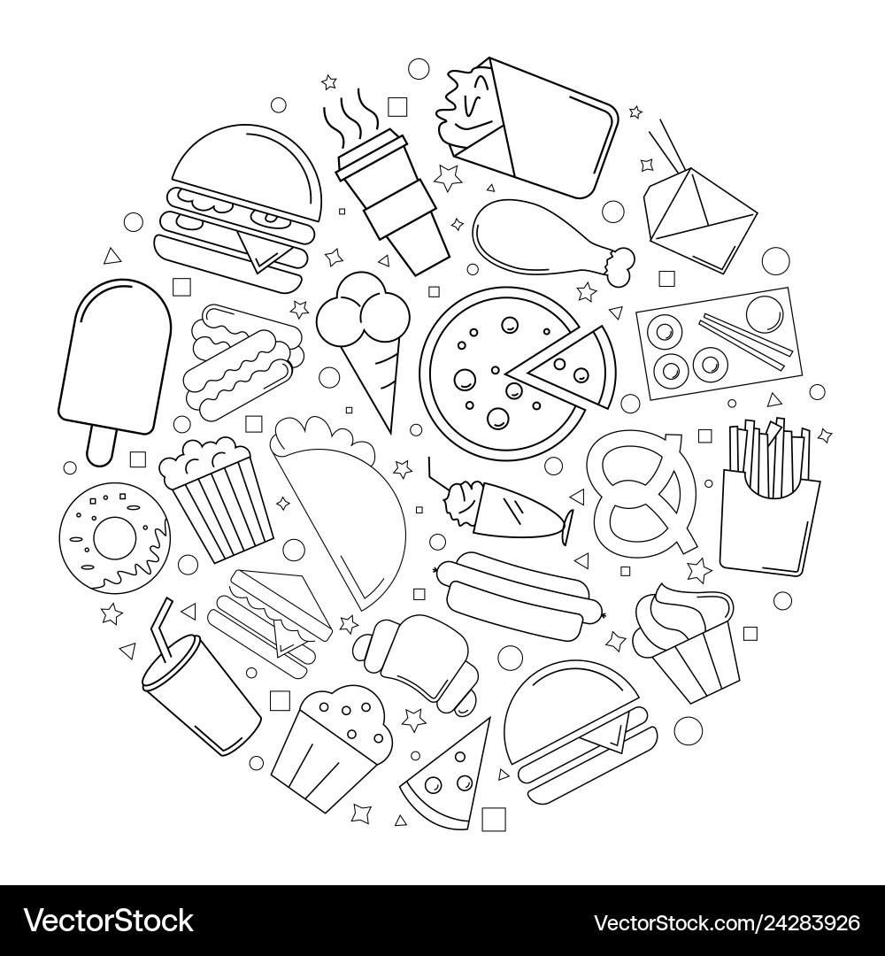 Street food circle background from line icon Vector Image