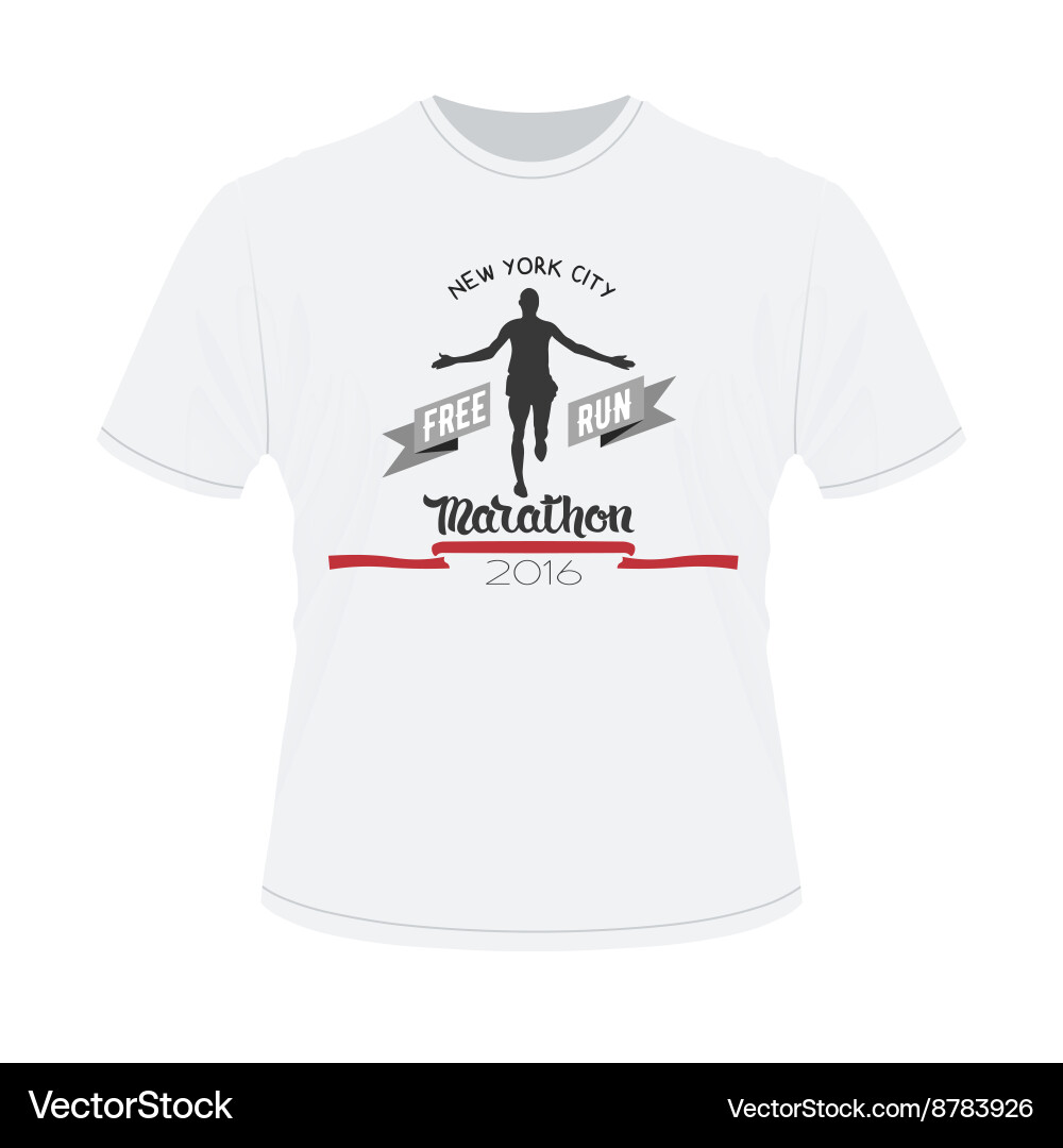White t-shirt with marathon print running man Vector Image