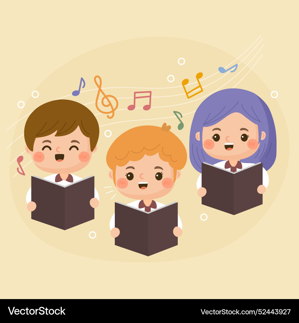 Cartoon children singing in a choir Royalty Free Vector