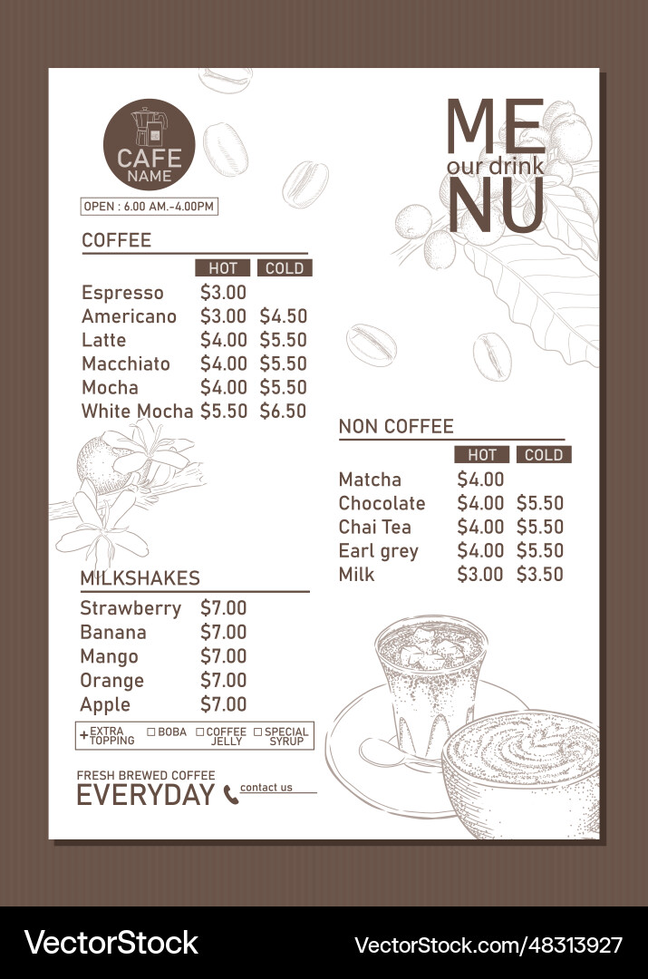 Coffee shop menu template Royalty Free Vector Image
