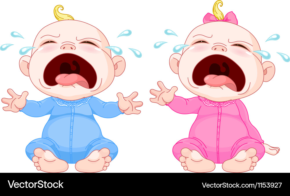Crying baby twins Royalty Free Vector Image - VectorStock