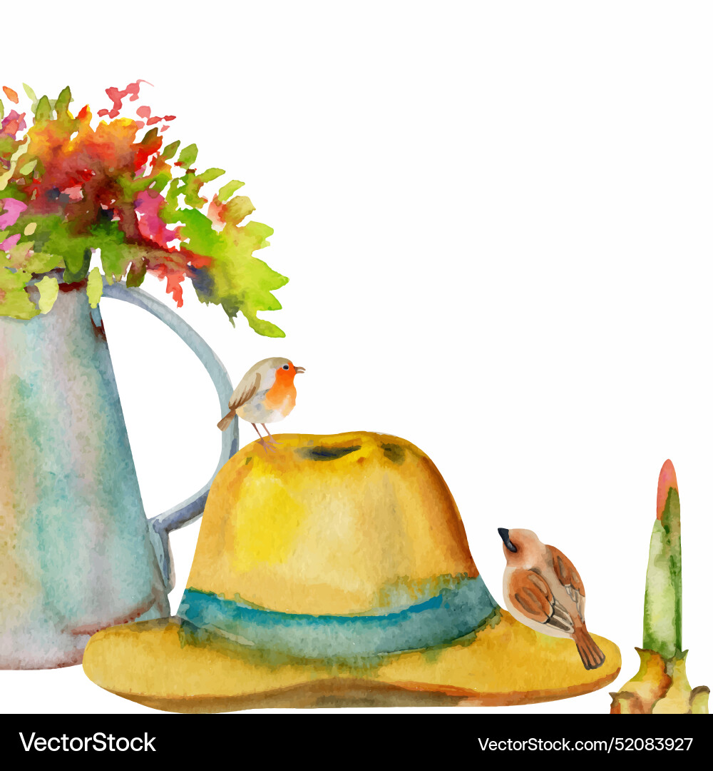 Hand drawn watercolor spring gardening watering Vector Image