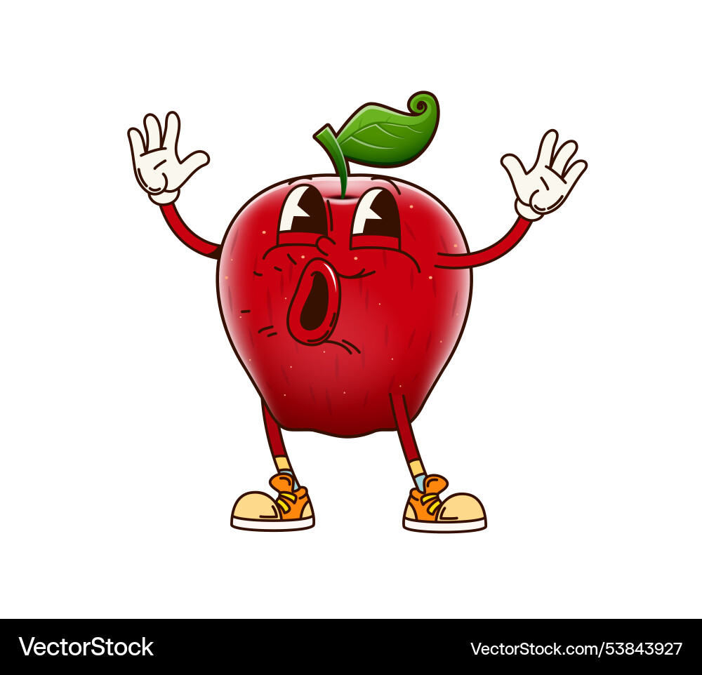 Red apple groovy character cartoon ripe fruit Vector Image