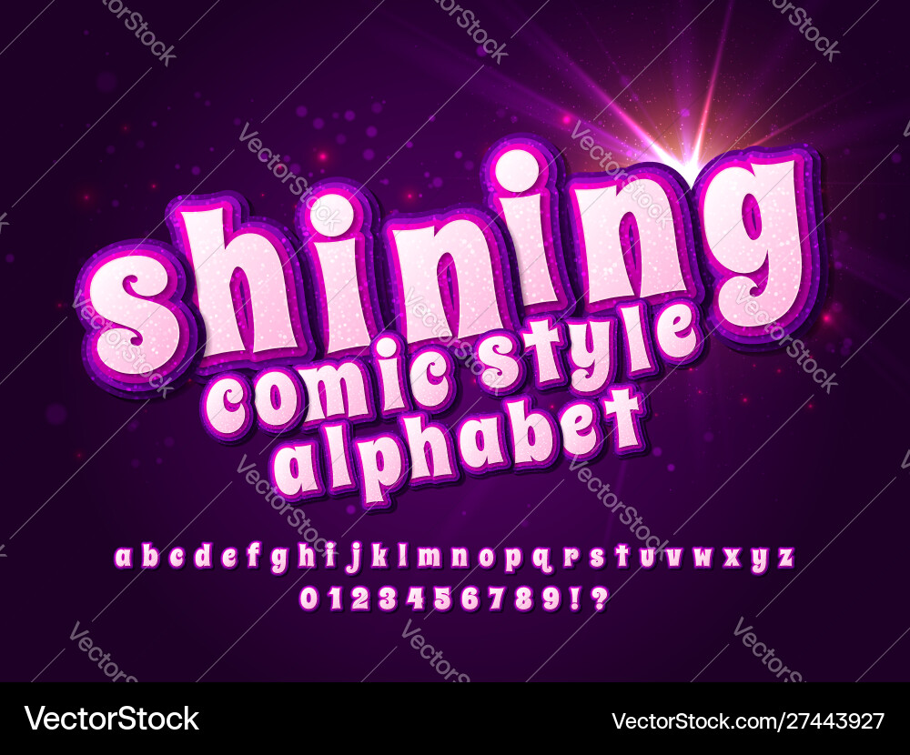 Shining font pink alphabet with light effect Vector Image