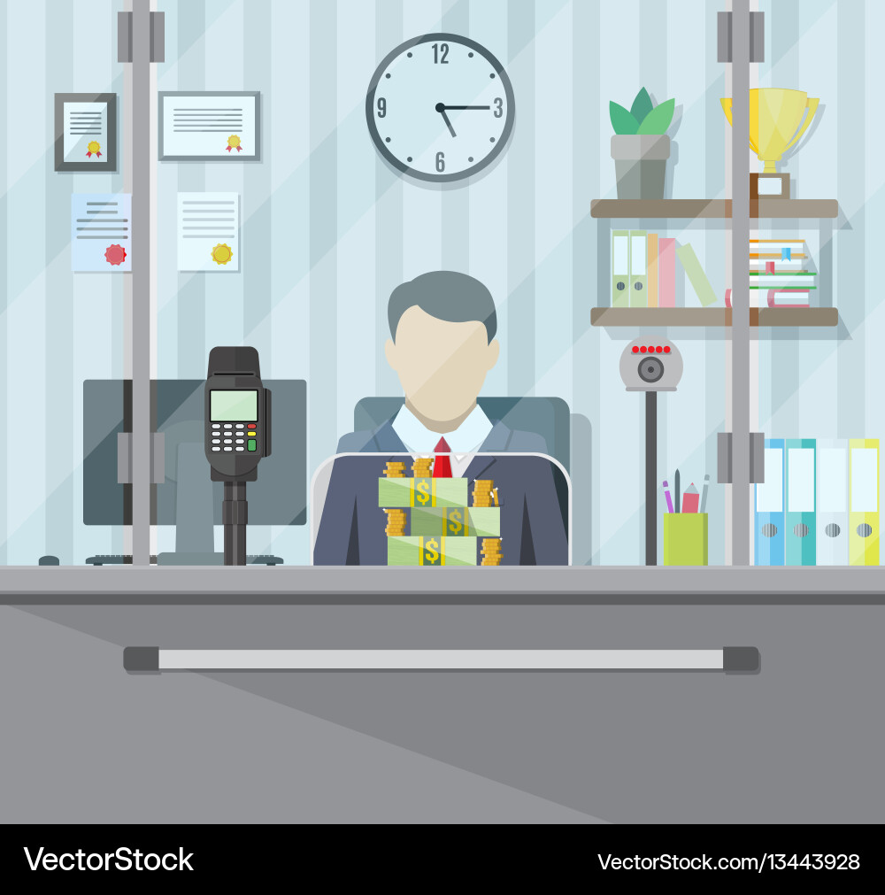 Bank teller behind the window Royalty Free Vector Image