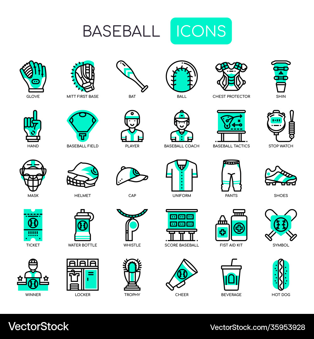Baseball elements thin line and pixel perfect Vector Image