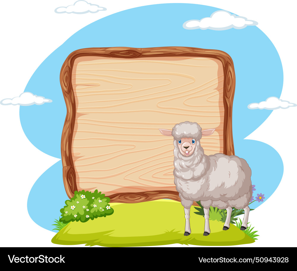 Cartoon sheep standing next to a blank sign Vector Image
