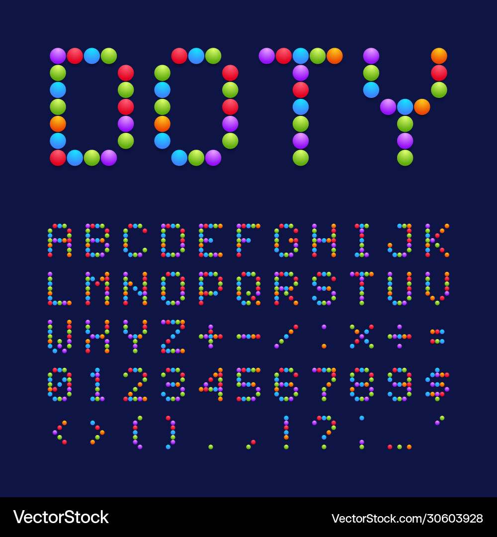 Colorful Dot Alphabet Font – Free Vector | VectorStock