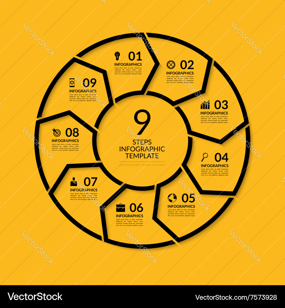 Infographic circle template with 9 steps Vector Image