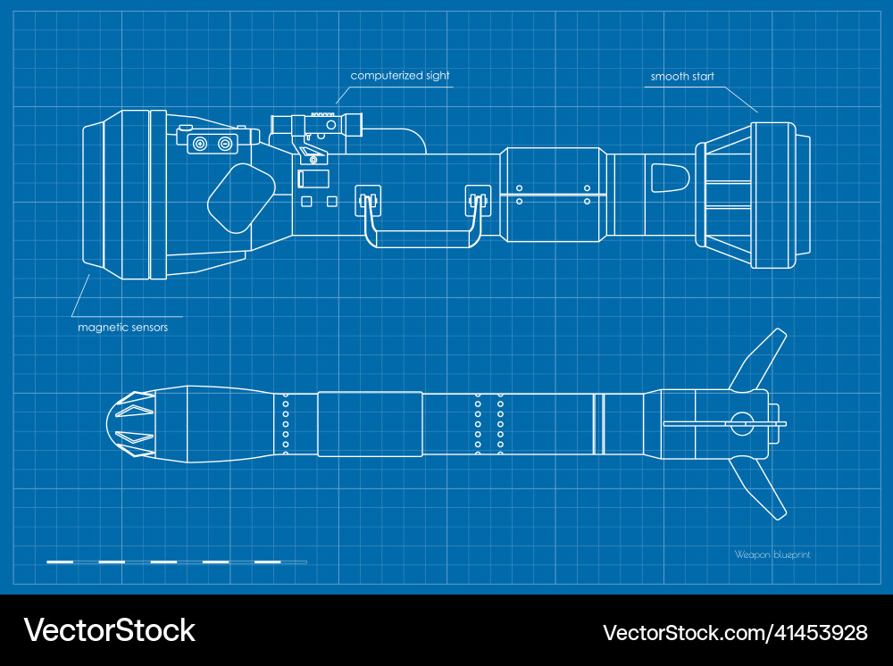 Outline rocket launcher side contour blueprint Vector Image