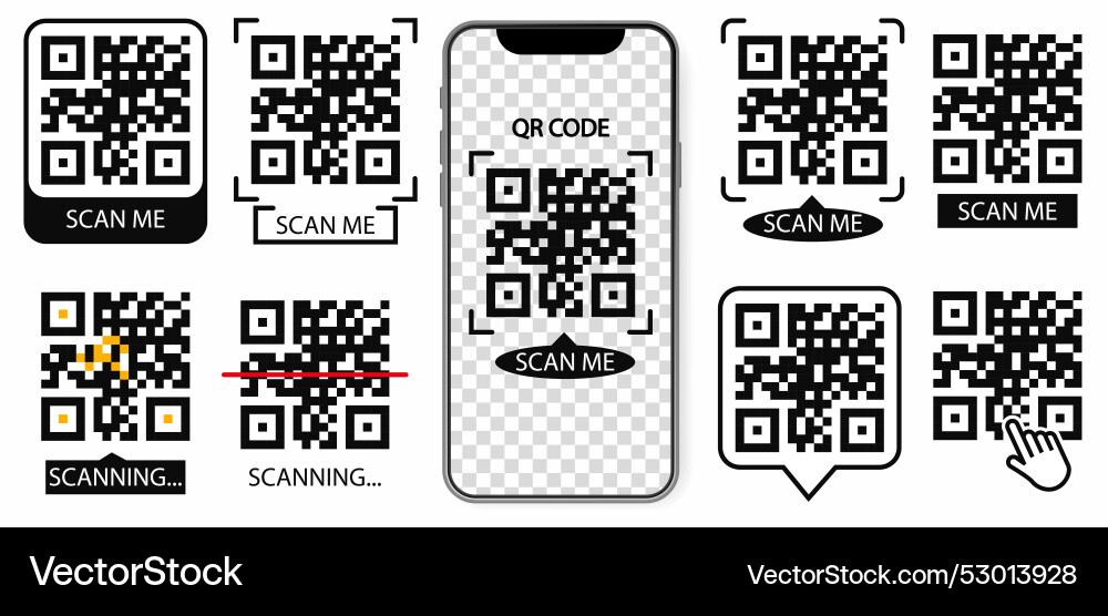 Qr code icon collection in black scan me Vector Image