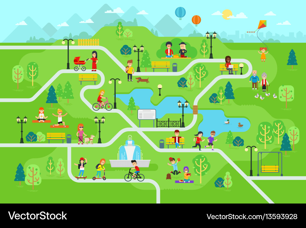 Rest in the park map infographic elements flat Vector Image