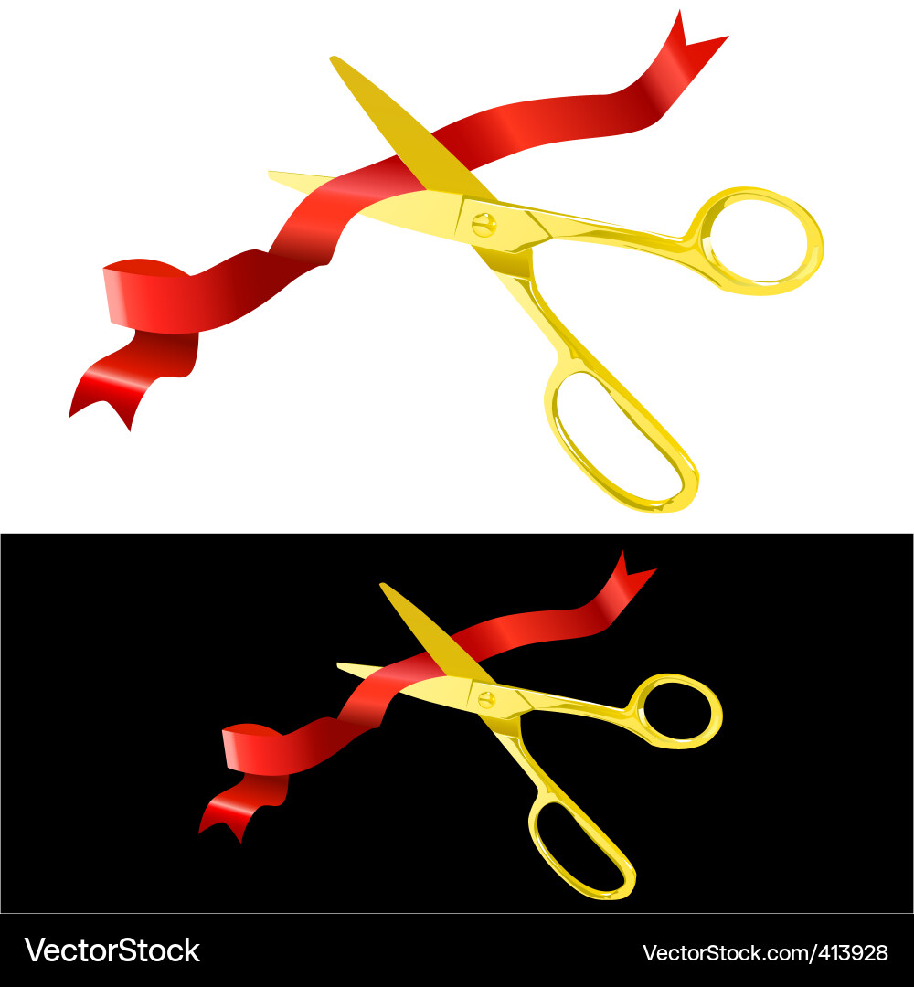 Scissors cutting ribbon Royalty Free Vector Image