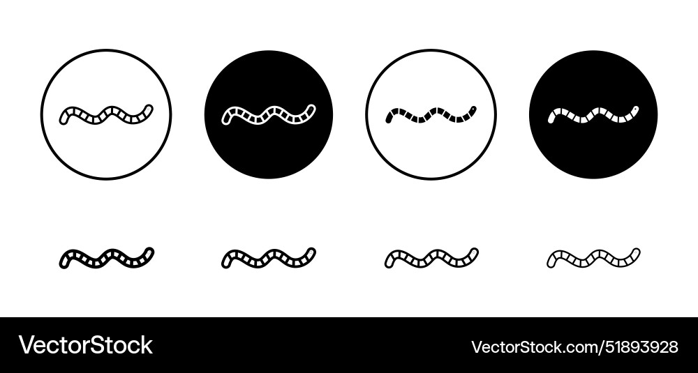 Worm icon set collection outline flat Royalty Free Vector