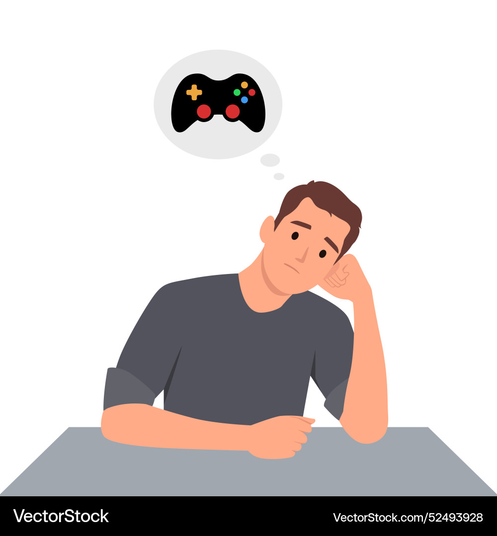 Young sad man thinking about video games Vector Image