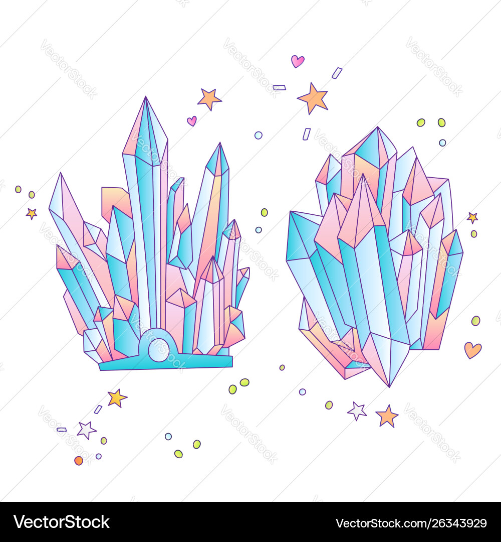 Blue and pink crystal cartoon cute quartz Vector Image