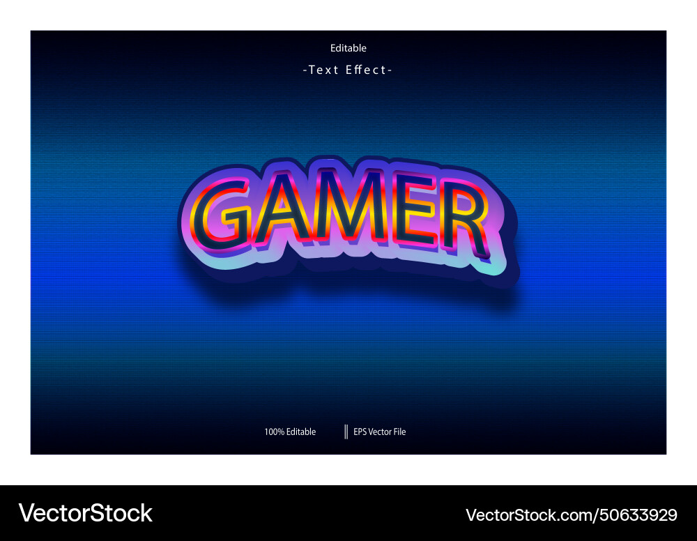 Gamer editable text effect 3d gradient style Vector Image