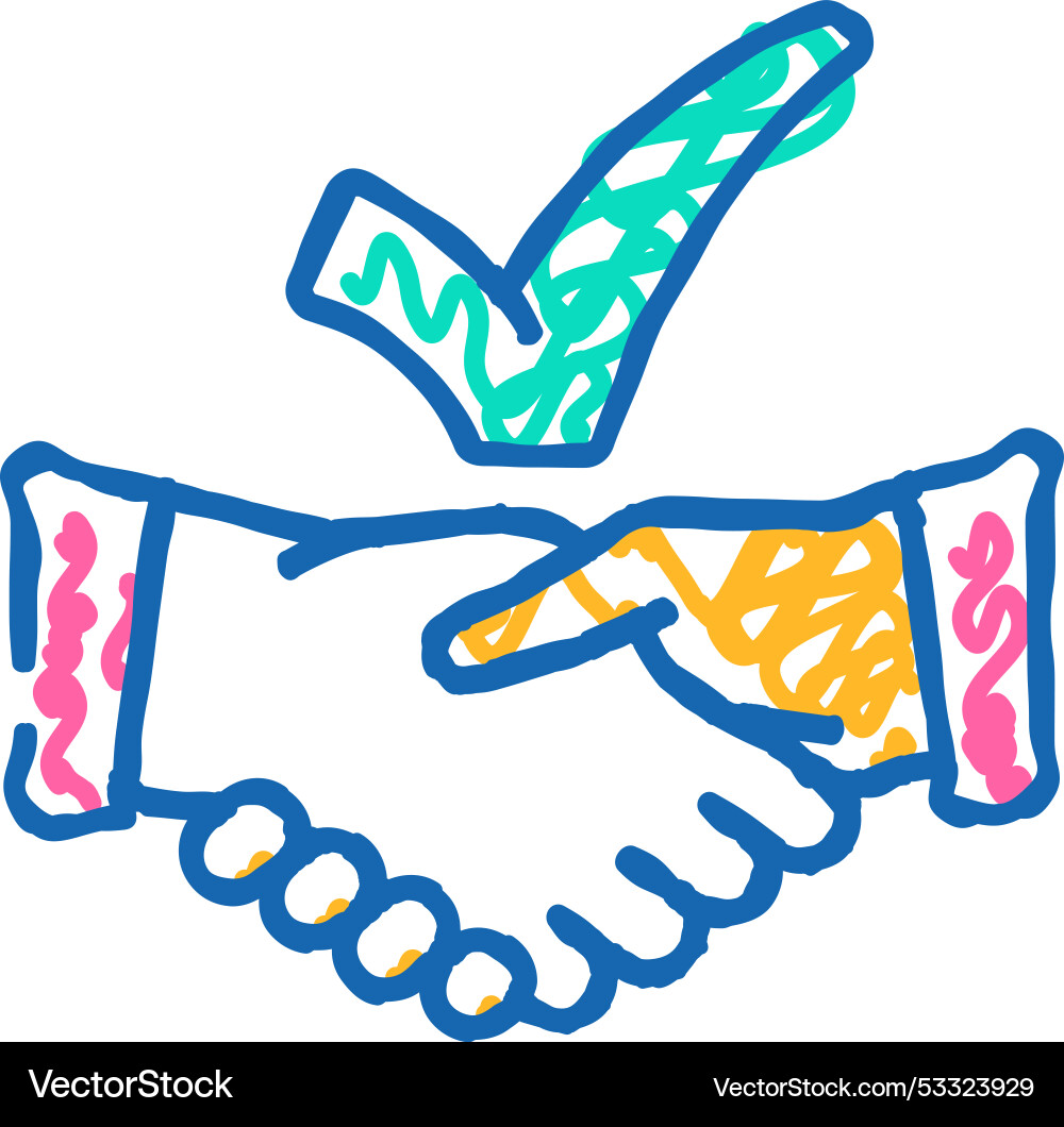 Handshake check mark icon doodle Royalty Free Vector Image