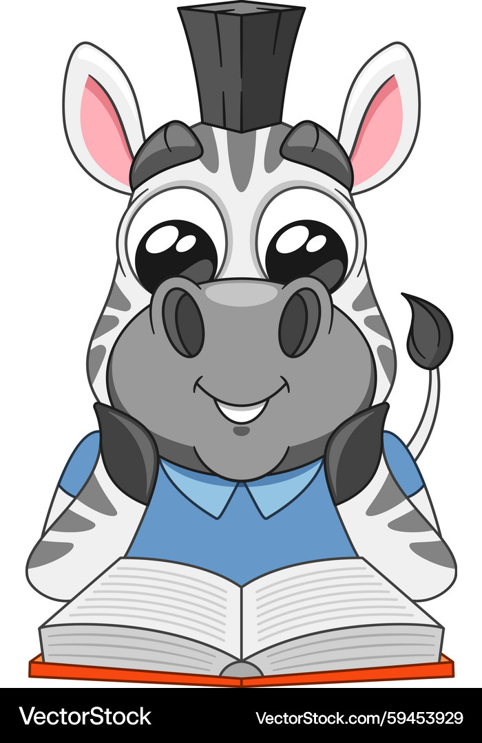 Happy cute zebra reading book Royalty Free Vector Image