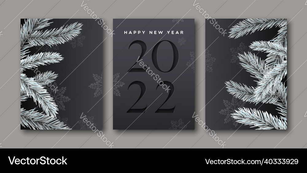New year 2022 cutout pine tree greeting card set Vector Image