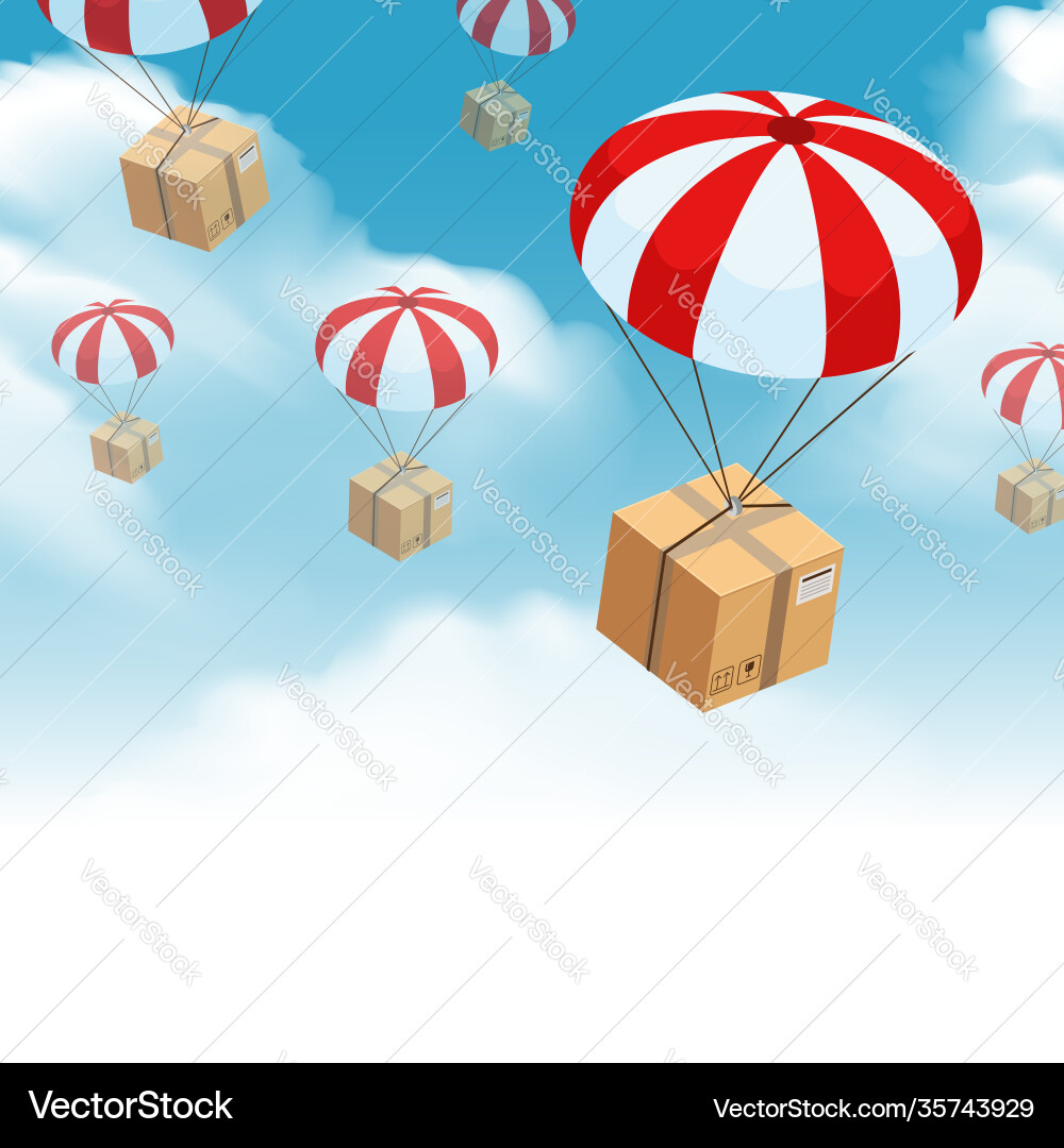 Parachute parcel delivery composition Royalty Free Vector